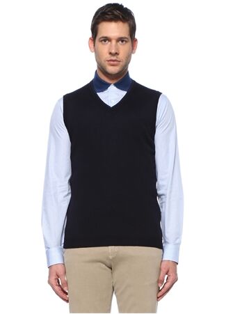 Pal Zileri Erkek Lacivert V Yaka Yün Süveter 48 IT