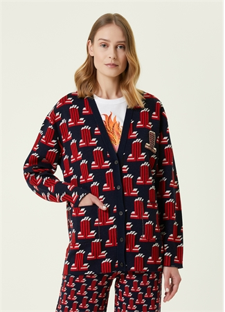 Lanvin Kadın Lacivert Kırmızı Logolu Merino Hırka S EU Lanvin Kadın Lacivert Kırmızı Logolu Merino Hırka S EU