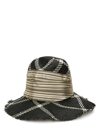 Inverni Kadın Siyah Beyaz Ekose Desenli Şapka 57 EU