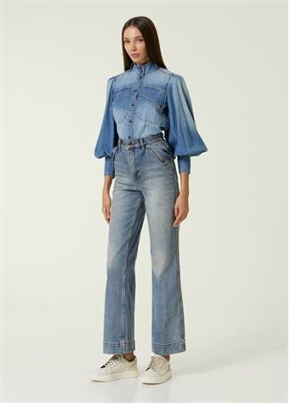 Zimmermann Kadın Mavi Yüksek Bel Bol Paça Jean Pantolon 25 US