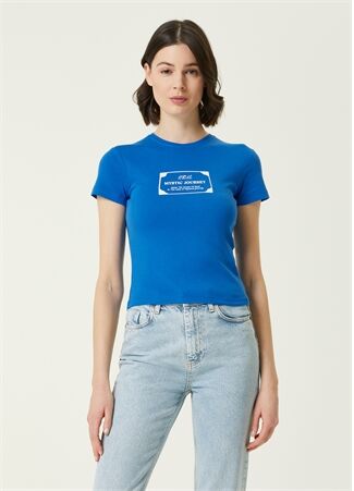 Les Benjamins Kadın Mavi Bisiklet Yaka Baskılı T-shirt L Eu