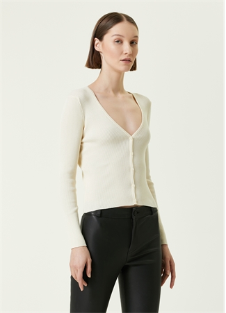 Academia Kadın Kemik V Yaka Ribli Hırka Bej Xs Eu