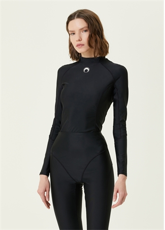 Marine Serre Kadın Siyah Dik Yaka Logolu Bluz S Eu