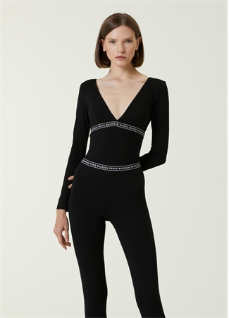 Balmain Kadın Siyah V Yaka Logo Bantlı Body 36 FR Balmain Kadın Siyah V Yaka Logo Bantlı Body 36 FR