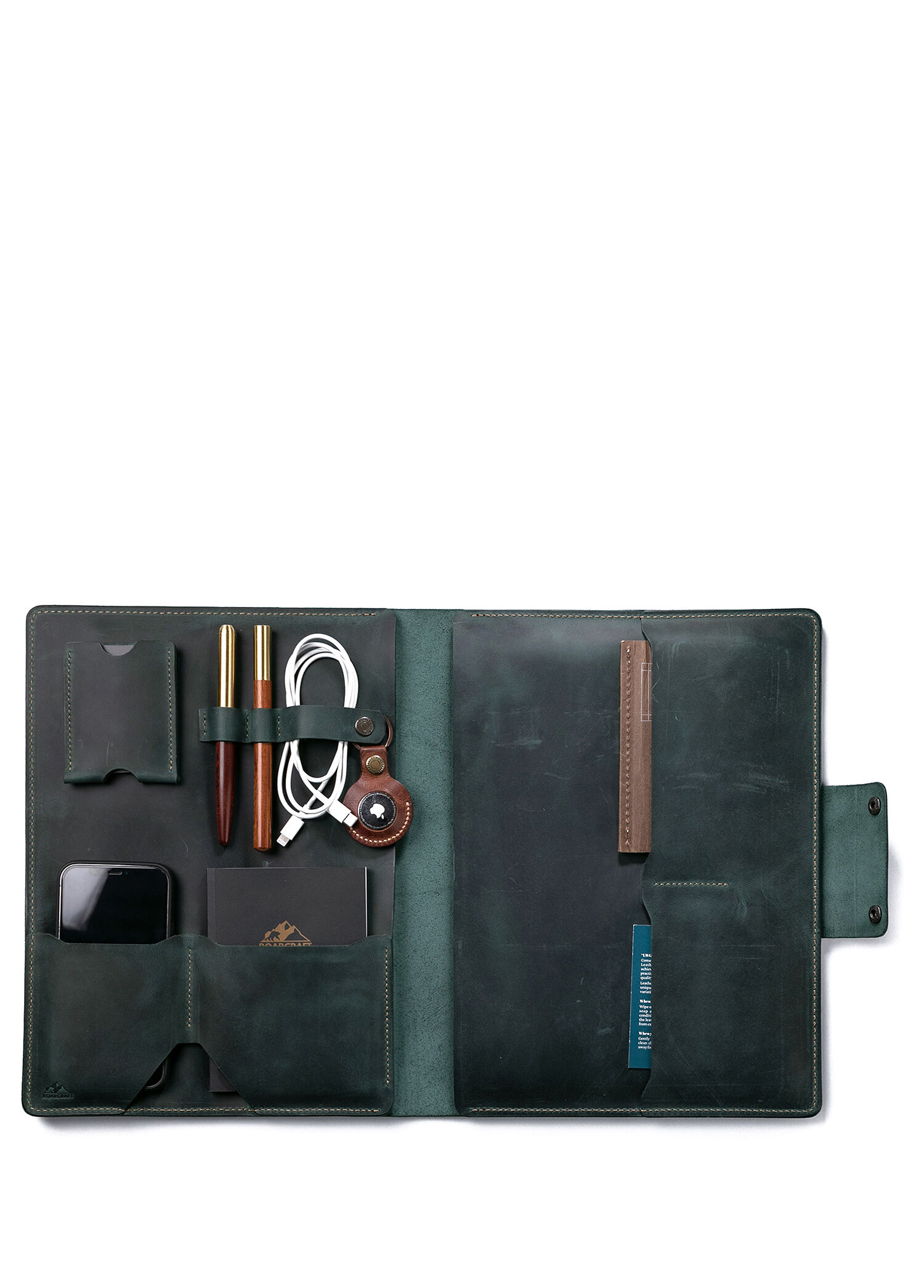 Roarcraft - Antik Yeşil MacBook Pro 14" Deri Kılıf Organizer - Antik Yeşil