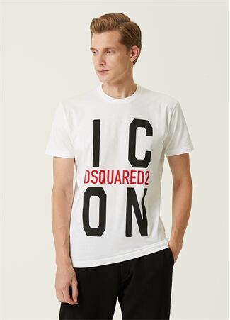 Dsquared2 Erkek Icon Beyaz Slogan Baskılı T-shirt S EU