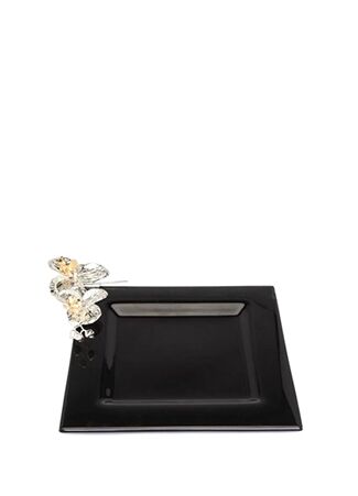 Accract Siyah Orkide Figürlü Cam Dekoratif Tabak