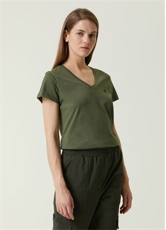 Beymen Club Kadın Haki V Yaka Dökümlü T-shirt XS EU