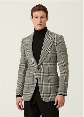 Tom Ford Erkek Gri Ekose Desenli Yün Ceket 50 IT