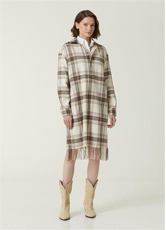 Polo Ralph Lauren Kadın Bej Ekoseli Midi Gömlek Elbise 0 US