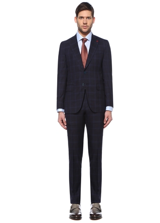 Isaia Erkek Lacivert Kareli Yün Takım Elbise 54 IT Isaia Erkek Lacivert Kareli Yün Takım Elbise 54 IT
