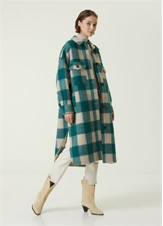 Etoile Isabel Marant Kadın Fontizi Yeşil Ekru Kareli Palto 0 FR Etoile Isabel Marant Kadın Fontizi Yeşil Ekru Kareli Palto 0 FR