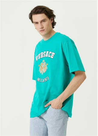 Versace Erkek Yeşil Logo Baskılı T-shirt S Eu