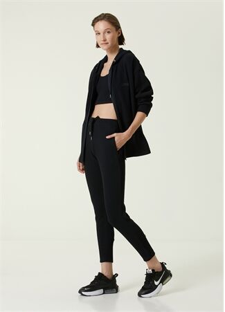 Bassigue Kadın Siyah Waffle Dokulu Eşofman Altı L EU