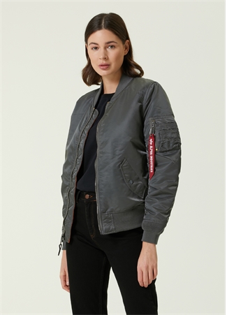 Alpha Industries Kadın Gri Turuncu Çift Taraflı Dik Yaka Mont S EU