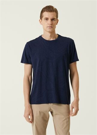 Etro Erkek Mavi Bisiklet Yaka Şal Desenli T-shirt S EU