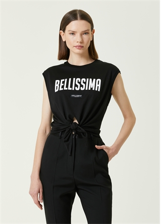 Dolce&gabbana Kadın Siyah Baskılı Beli Bağcıklı T-shirt 40 It Dolce&gabbana Kadın Siyah Baskılı Beli Bağcıklı T-shirt 40 It
