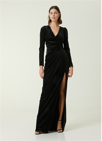 Maison Kairos Kadın Siyah V Yaka Drapeli Maxi Kadife Abiye Elbise 36 EU Maison Kairos Kadın Siyah V Yaka Drapeli Maxi Kadife Abiye Elbise 36 EU