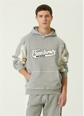 Freedom of Space Erkek Gri Kapüşonlu Logolu Sweatshirt S EU Freedom of Space Erkek Gri Kapüşonlu Logolu Sweatshirt S EU