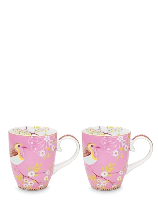 Pip Studio Pembe Kuş Baskılı 2li Porselen Kupa Seti Çok Renkli Pip Studio Pembe Kuş Baskılı 2li Porselen Kupa Seti Çok Renkli