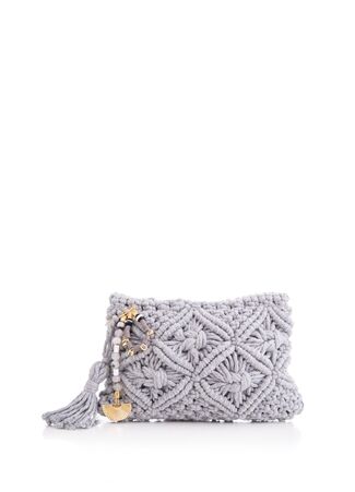 Nauu Kadın Gri Örgü Dokulu Makrema El Portföyü EU