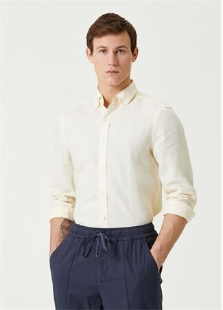 Isaia Erkek Bej Keten Gömlek 42 IT