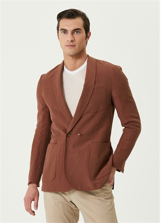 Pal Zileri Erkek Kiremit Keten Takım Elbise Kahverengi 48 It