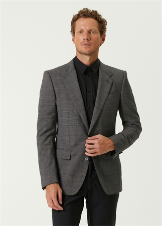 Dolce&Gabbana Erkek Gri Kelebek Yaka Ekose Desenli Yün Ceket 52 IT Dolce&Gabbana Erkek Gri Kelebek Yaka Ekose Desenli Yün Ceket 52 IT