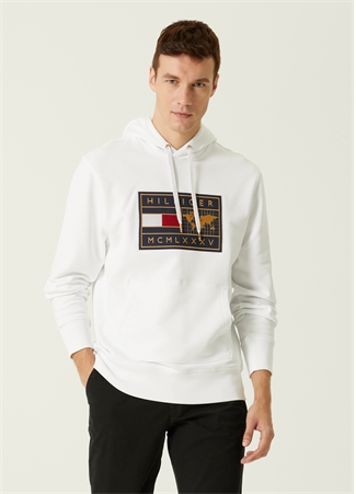 Tommy Hilfiger Erkek Beyaz Kapüşonlu Logolu Organik Pamuk Sweatshirt L EU Tommy Hilfiger Erkek Beyaz Kapüşonlu Logolu Organik Pamuk Sweatshirt L EU