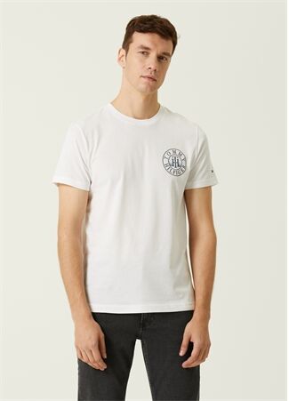 Tommy Hilfiger Erkek Beyaz Logo Baskılı Organik Pamuk T-shirt L EU