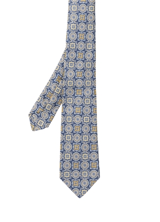 Kiton Erkek Lacivert Geometrik Desenli İpek Kravat EU Kiton Erkek Lacivert Geometrik Desenli İpek Kravat EU