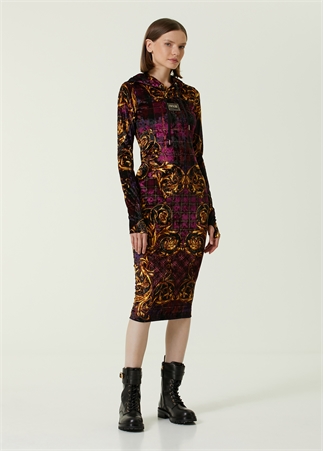 Versace Jeans Couture Kadın Mor Kapüşonlu Desenli Midi Elbise 38 IT Versace Jeans Couture Kadın Mor Kapüşonlu Desenli Midi Elbise 38 IT