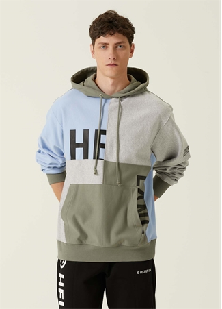 Helmut Lang Erkek Colorblocked Kapüşonlu Logolu Sweatshirt Haki S EU Helmut Lang Erkek Colorblocked Kapüşonlu Logolu Sweatshirt Haki S EU