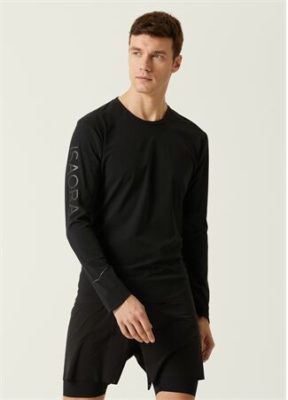 Isaora Erkek Siyah Logo Baskılı Sweatshirt XL EU