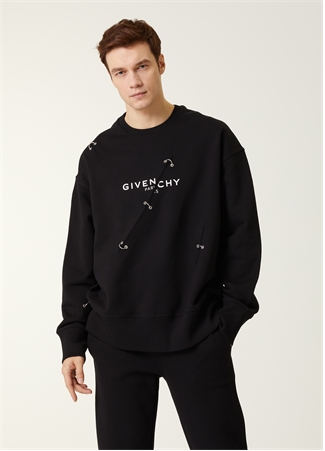 Givenchy Erkek Siyah Logolu Metal Aksesuar Detaylı Sweatshirt S EU Givenchy Erkek Siyah Logolu Metal Aksesuar Detaylı Sweatshirt S EU