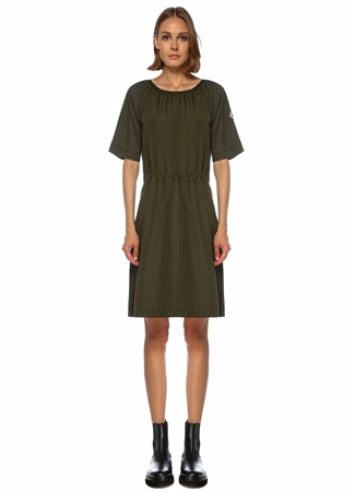 Moncler Kadın Haki Logolu Büzgü Detaylı Mini Elbise Yeşil S EU