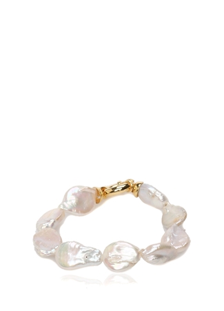 Linya Jewellery Kadın Beyaz Barok İncili Gümüş Rengi Bileklik Altın EU