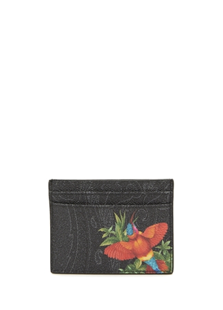 Etro Erkek Siyah Etnik Desenli Kuş Baskılı Kartlık EU