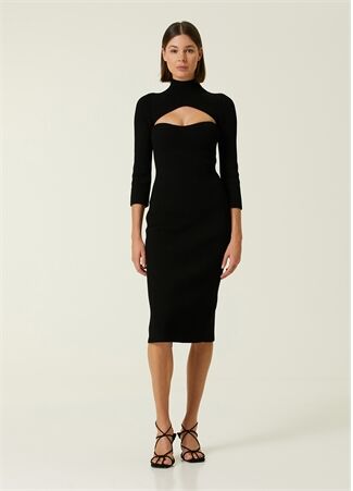 Khaite Kadın Siyah Dik Yaka Kesim Detaylı Midi Elbise S EU