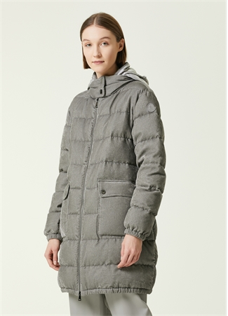Moncler Kadın Abricotier Gri Dik Yaka Uzun Puff Mont 2 US