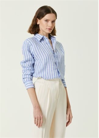 Polo Ralph Lauren Kadın Mavi Beyaz Çizgili Keten Gömlek XS EU Polo Ralph Lauren Kadın Mavi Beyaz Çizgili Keten Gömlek XS EU