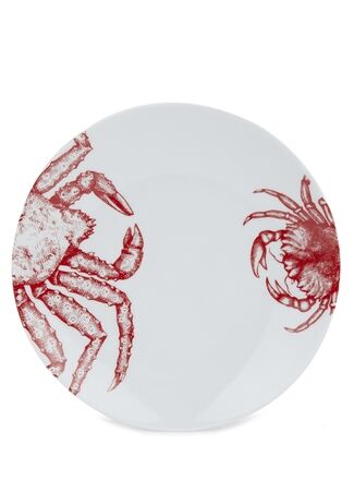Mi Su Deco Beyaz Kırmızı Yengeç Desenli Porselen Tabak Çok Renkli