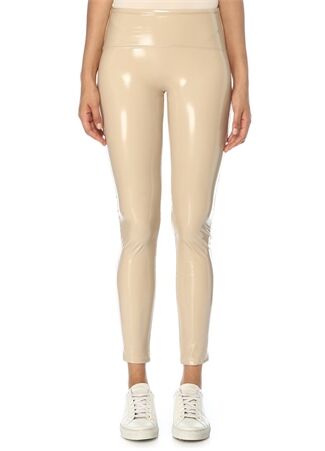 Schmart Kadın Bej Yüksek Bel Rugan Görünümlü Tayt S EU