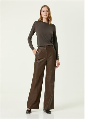 Joseph Kadın Morissey Kahverengi Bol Paça Deri Pantolon 36 FR