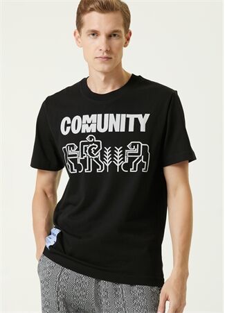 MCQ Erkek Siyah Figür Baskılı Logolu T-shirt XS EU