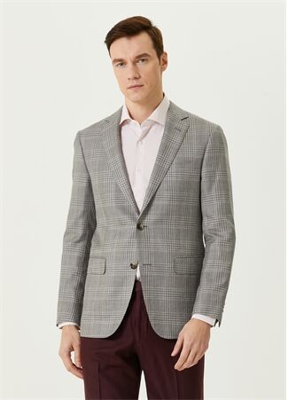 Pal Zileri Erkek Gri Ekose Desenli Yün Ceket 46 IT