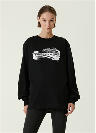 Alexander Wang Kadın Siyah Beyaz Bisiklet Yaka Logolu Sweatshirt Xs Eu Alexander Wang Kadın Siyah Beyaz Bisiklet Yaka Logolu Sweatshirt Xs Eu