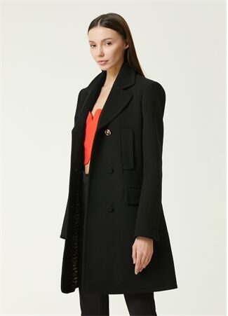 Versace Kadın Siyah Kruvaze Yün Palto 42 IT