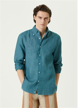Luciano Barbera Erkek Yeşil Keten Gömlek L Eu Luciano Barbera Erkek Yeşil Keten Gömlek L Eu