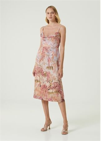 Zimmermann Kadın Bej Degaje Yaka Çiçekli Midi Elbise 0 US